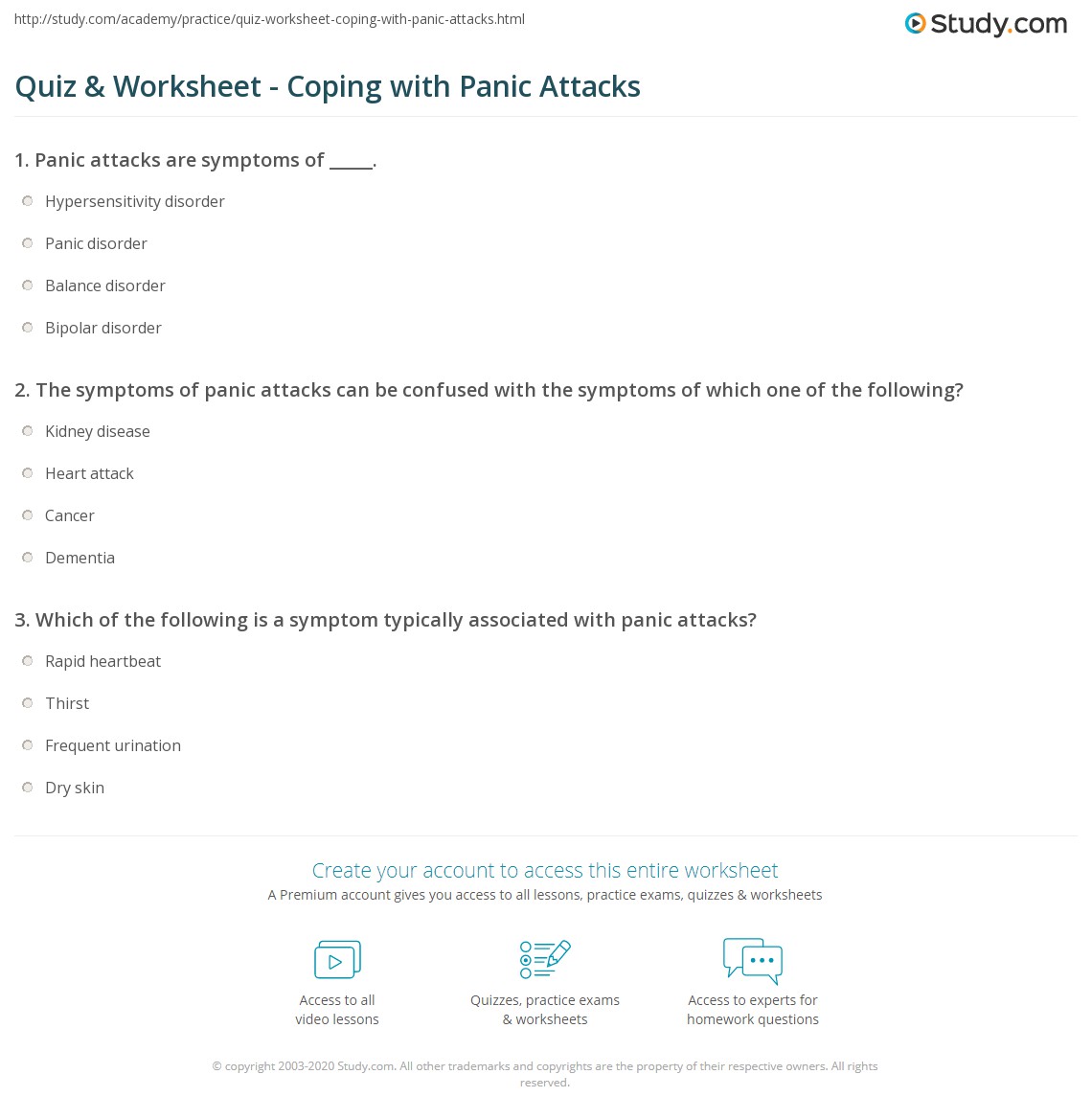 Quiz & Worksheet - Coping with Panic Attacks | Study.com