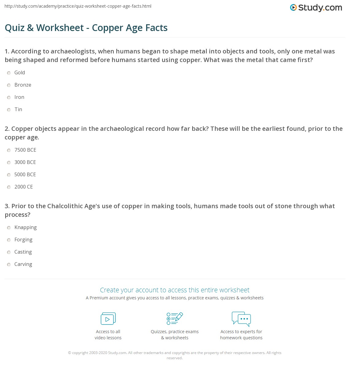 Quiz & Worksheet - Copper Age Facts | Study.com