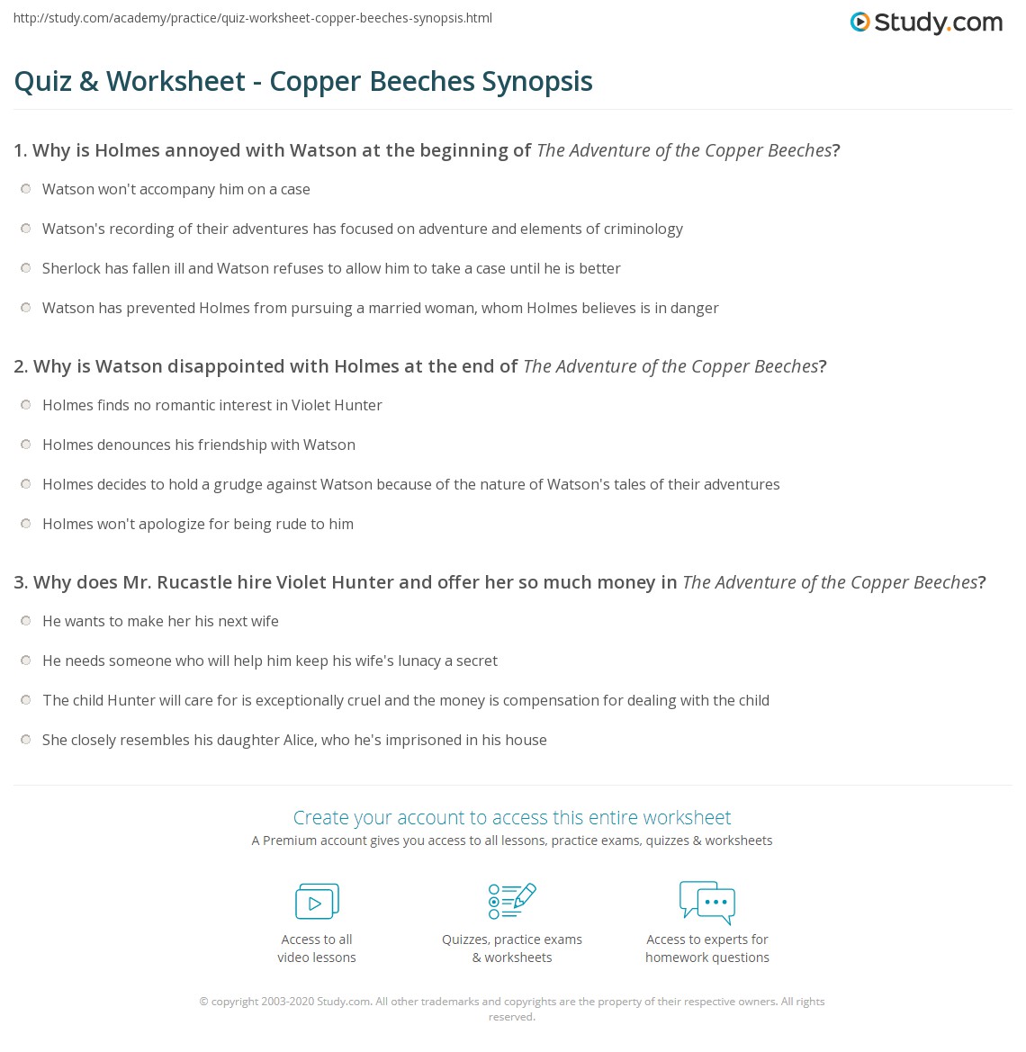 Quiz & Worksheet - Copper Beeches Synopsis | Study.com