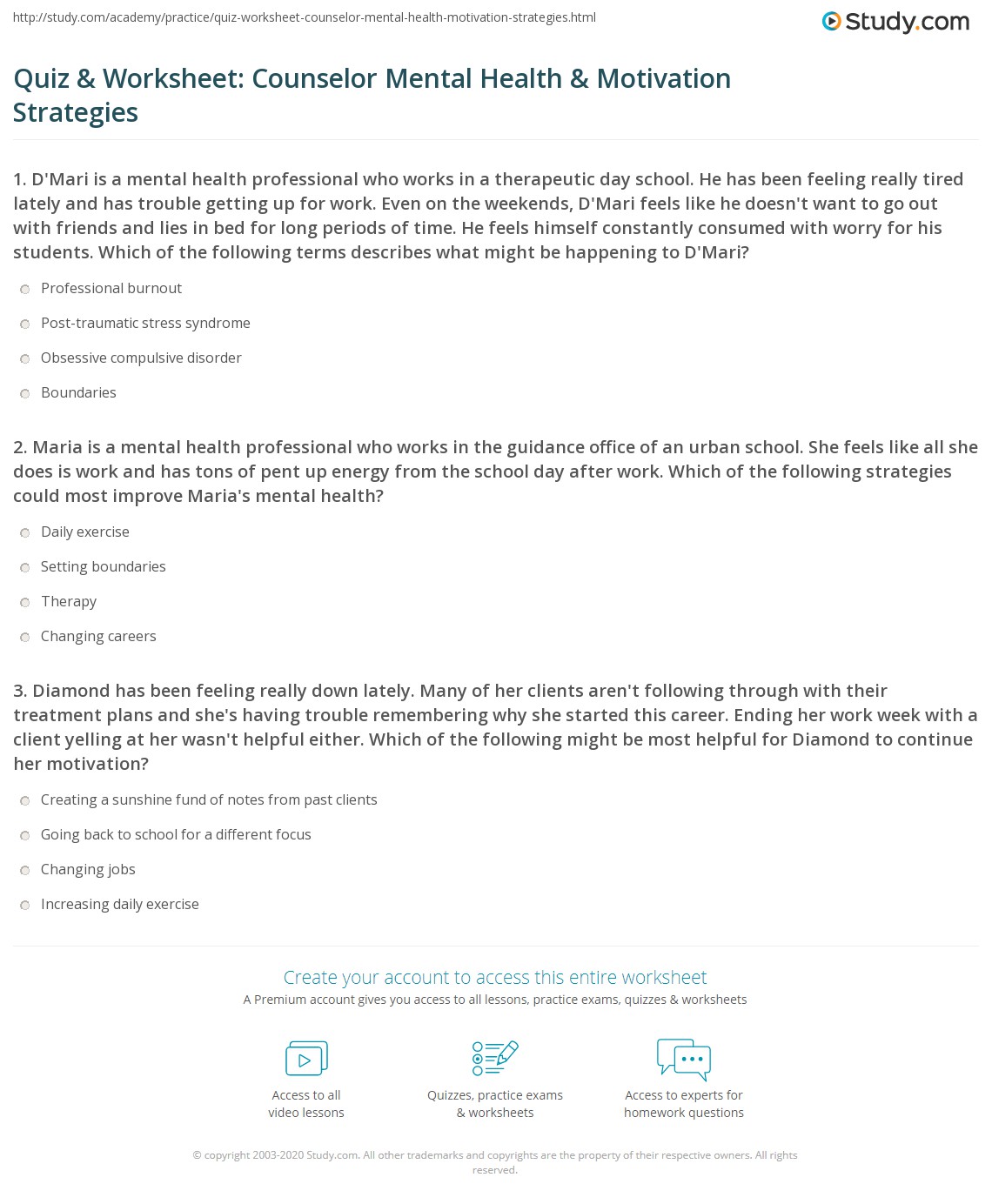 Quiz & Worksheet: Counselor Mental Health & Motivation Strategies ...