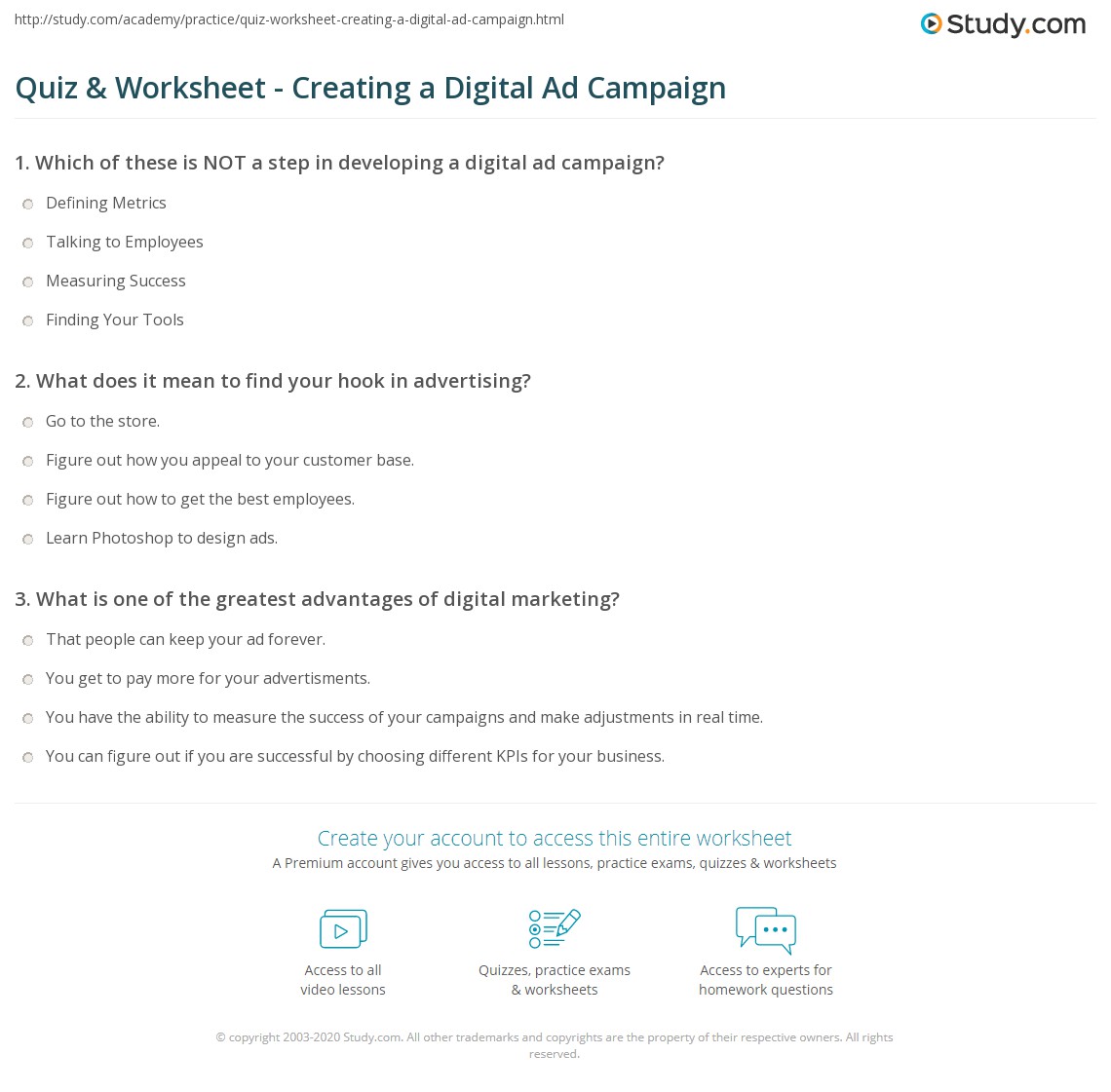 Quiz & Worksheet - Creating a Digital Ad Campaign | Study.com