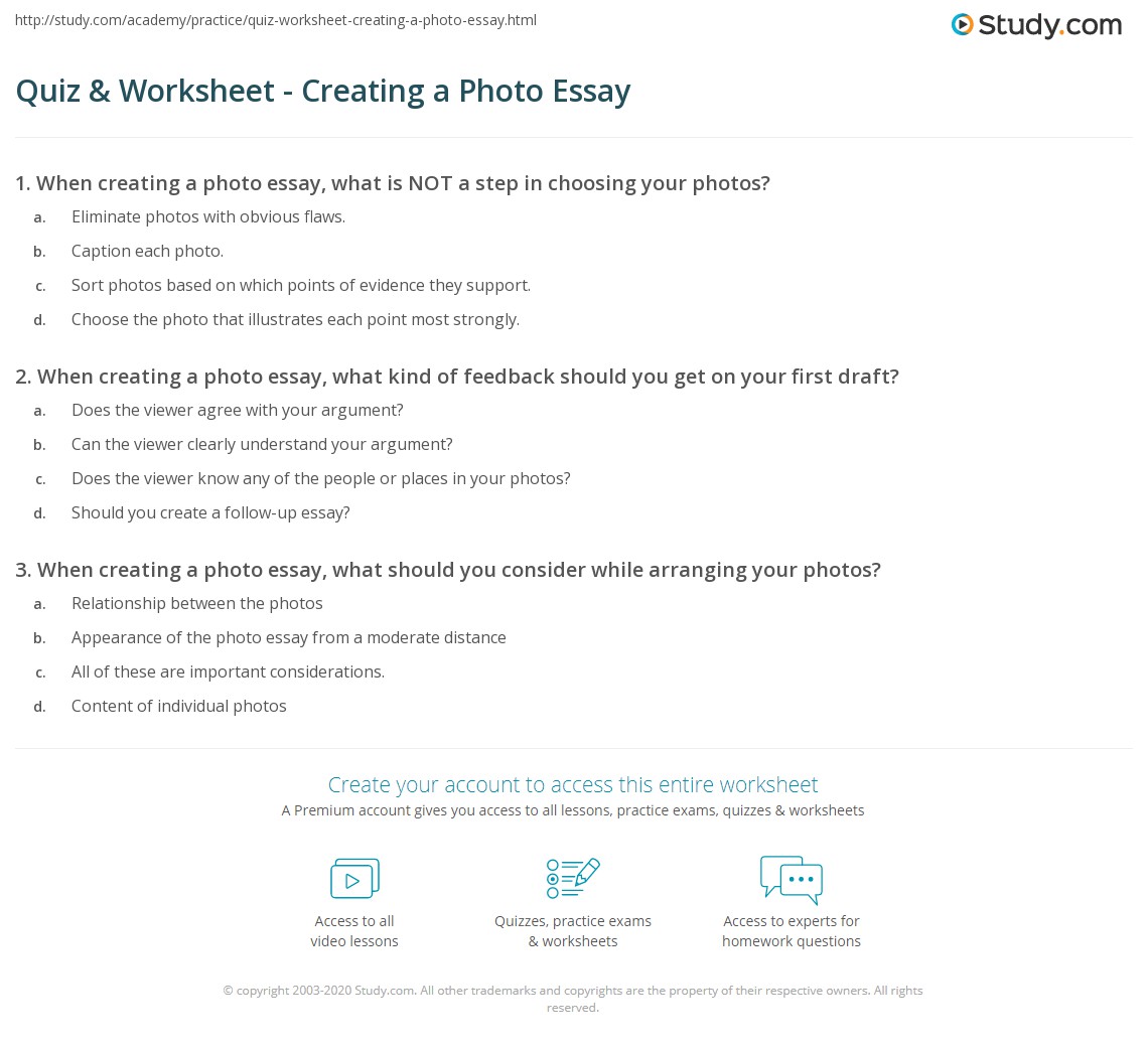 Quiz Worksheet Creating A Photo Essay Study Quiz Worksheet Creating A Photo Essay Study