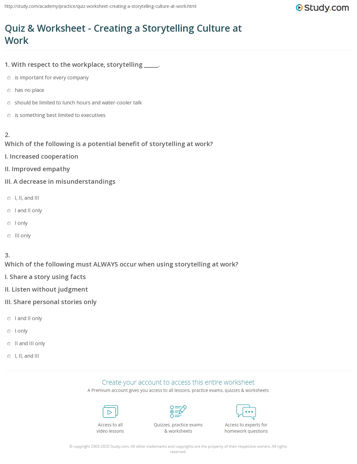 Quiz & Worksheet - Creating a Storytelling Culture at Work | Study.com