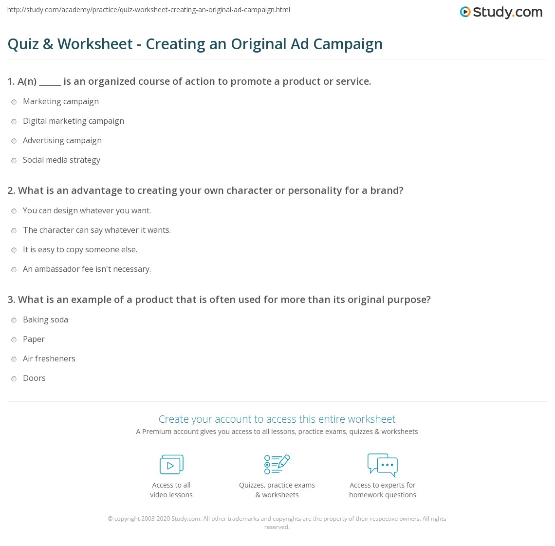 Quiz & Worksheet - Creating an Original Ad Campaign | Study.com