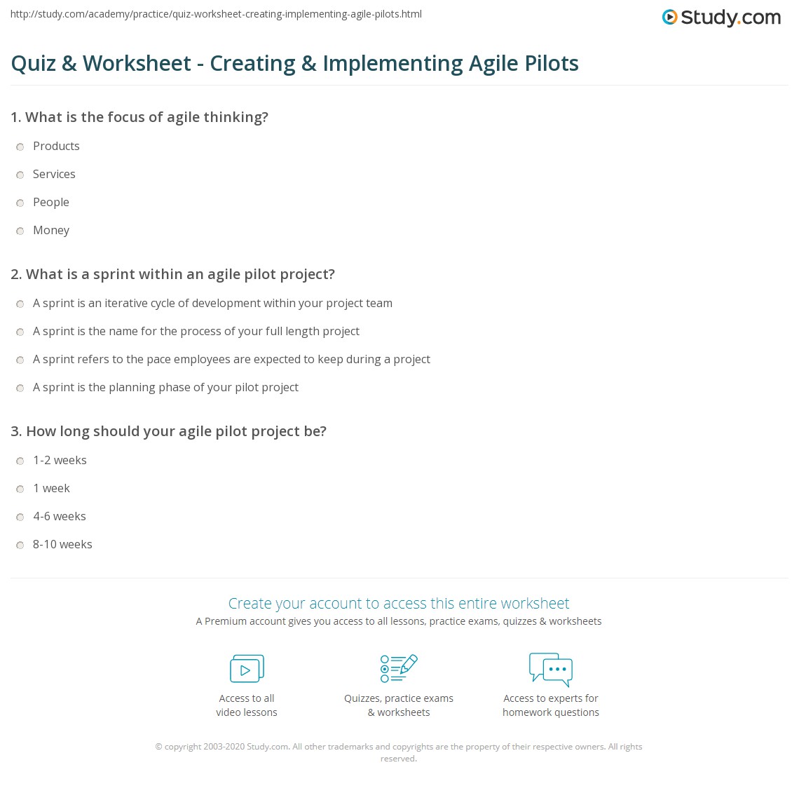 Quiz & Worksheet - Creating & Implementing Agile Pilots | Study.com