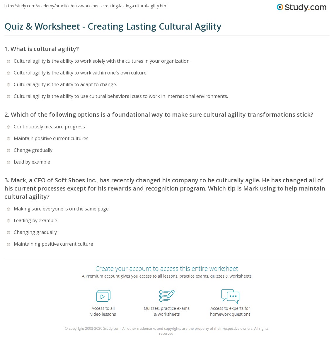 Quiz & Worksheet - Creating Lasting Cultural Agility | Study.com