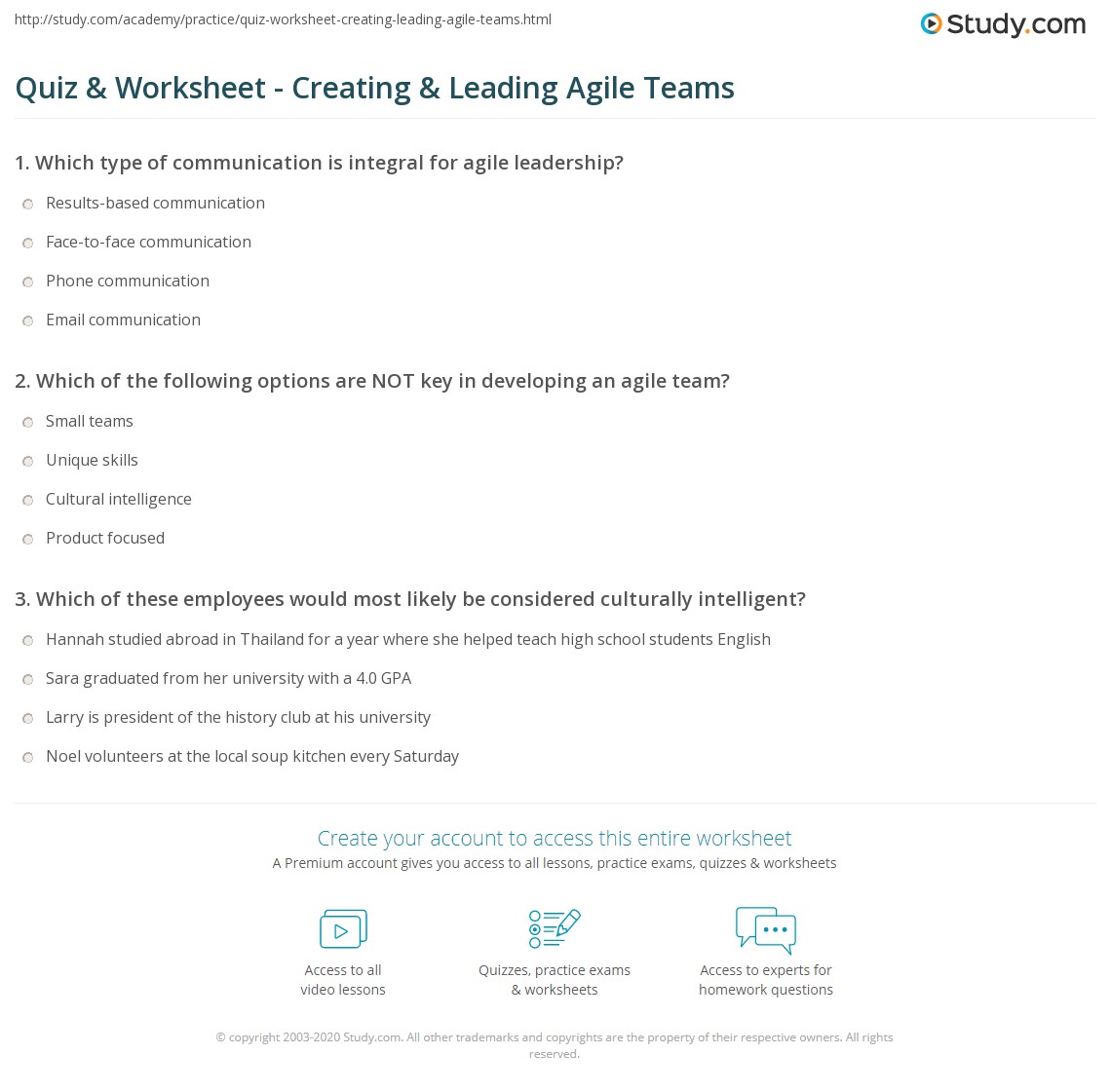 Quiz & Worksheet - Creating & Leading Agile Teams | Study.com