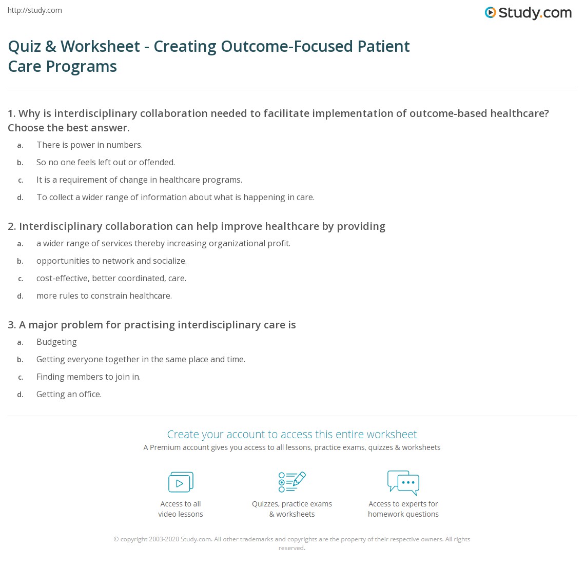 Quiz & Worksheet - Creating Outcome-Focused Patient Care Programs ...