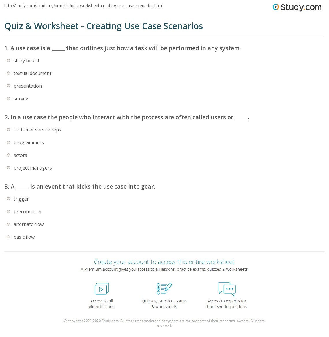 Quiz & Worksheet - Creating Use Case Scenarios | Study.com