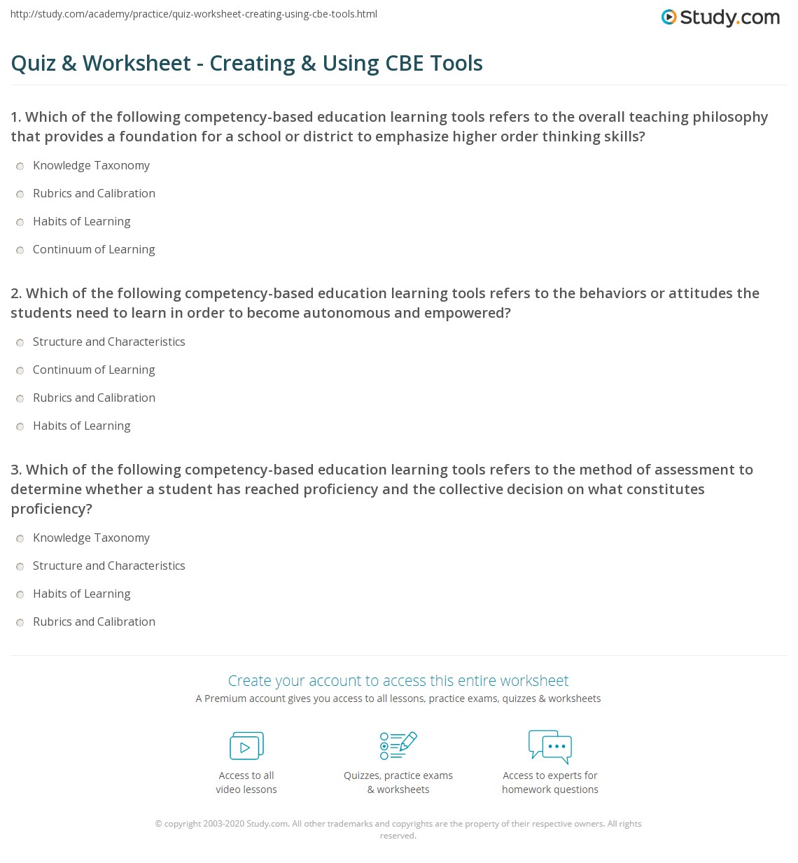Quiz & Worksheet - Creating & Using CBE Tools | Study.com