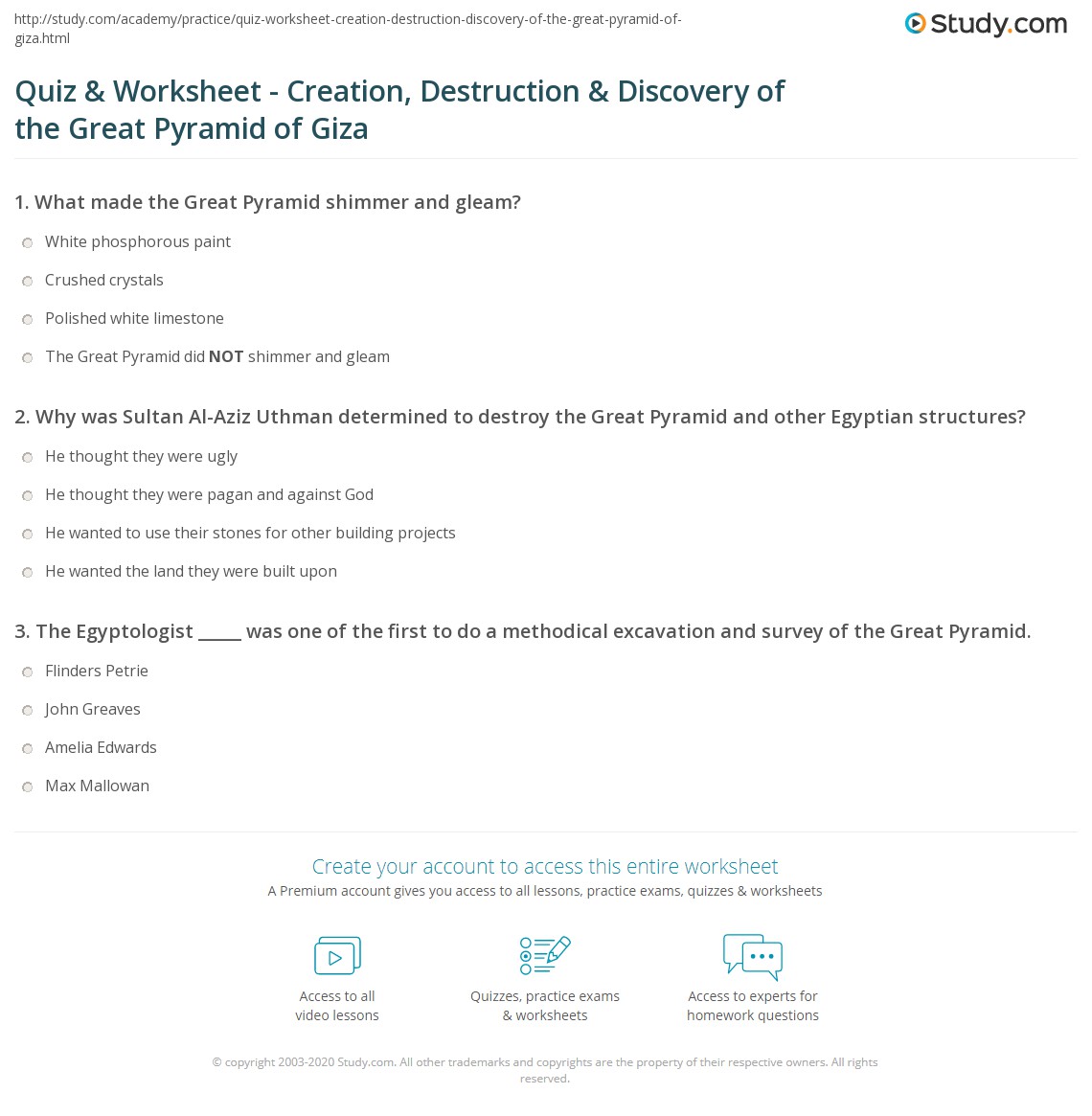 Quiz & Worksheet - Creation, Destruction & Discovery of the Great ...