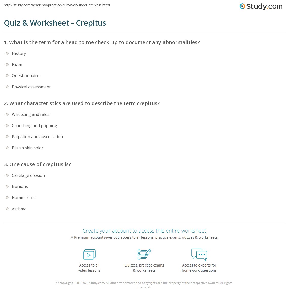 Quiz & Worksheet - Crepitus | Study.com