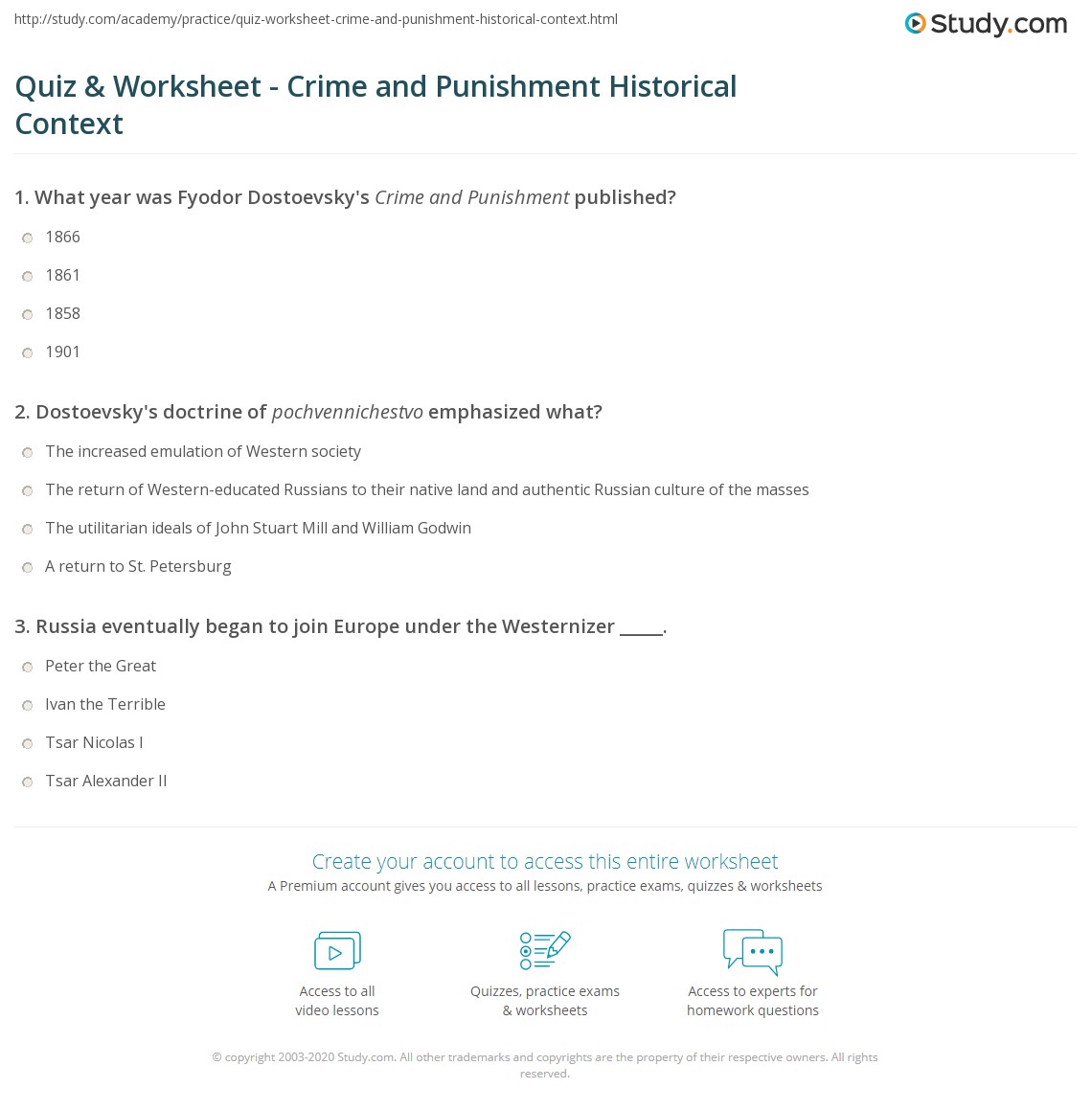 Quiz & Worksheet - Crime and Punishment Historical Context | Study.com