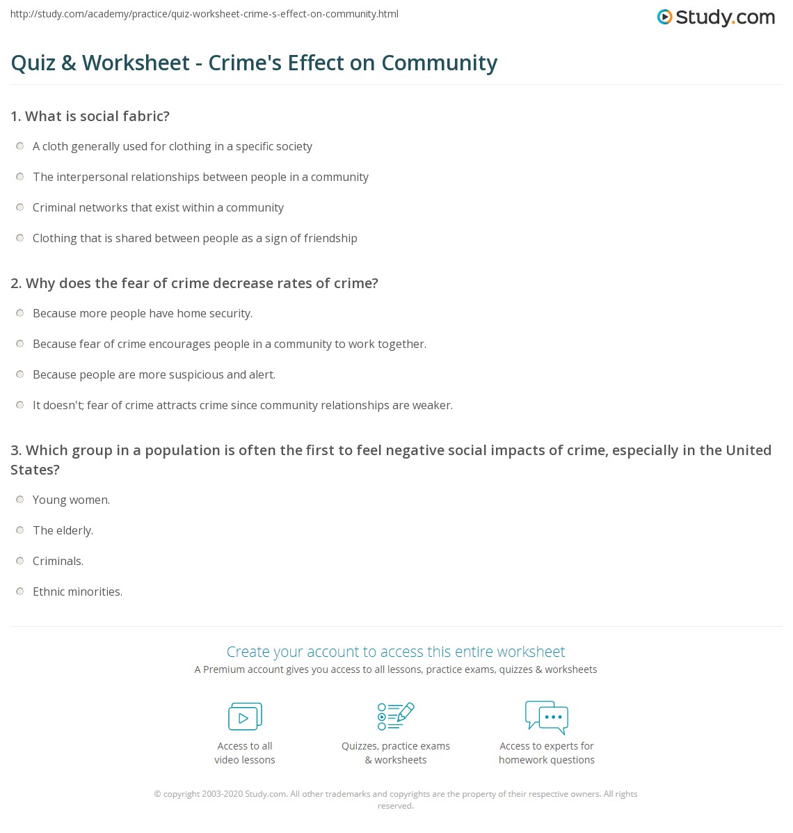 Quiz & Worksheet - Crime's Effect on Community | Study.com