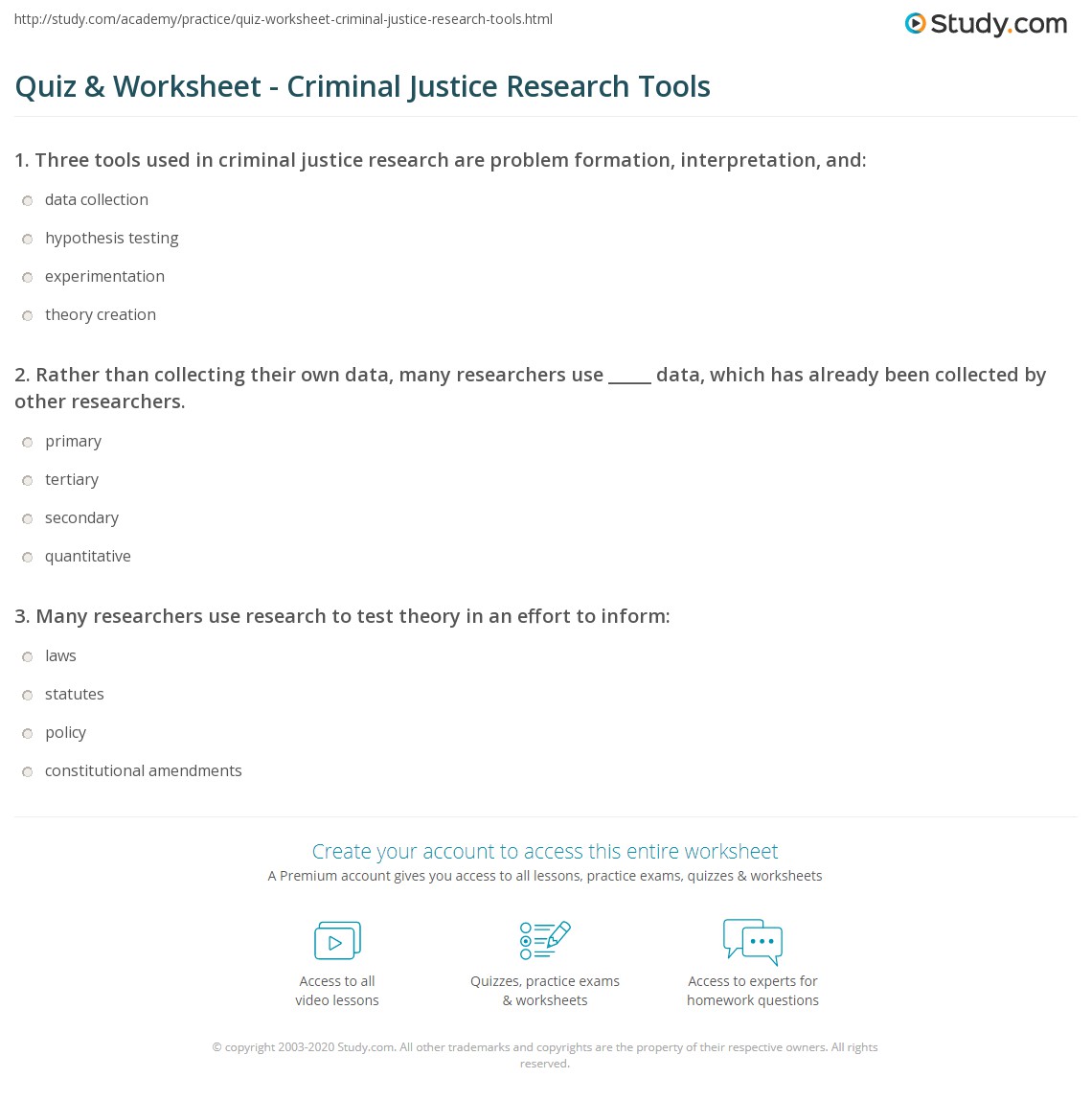 Quiz & Worksheet - Criminal Justice Research Tools | Study.com