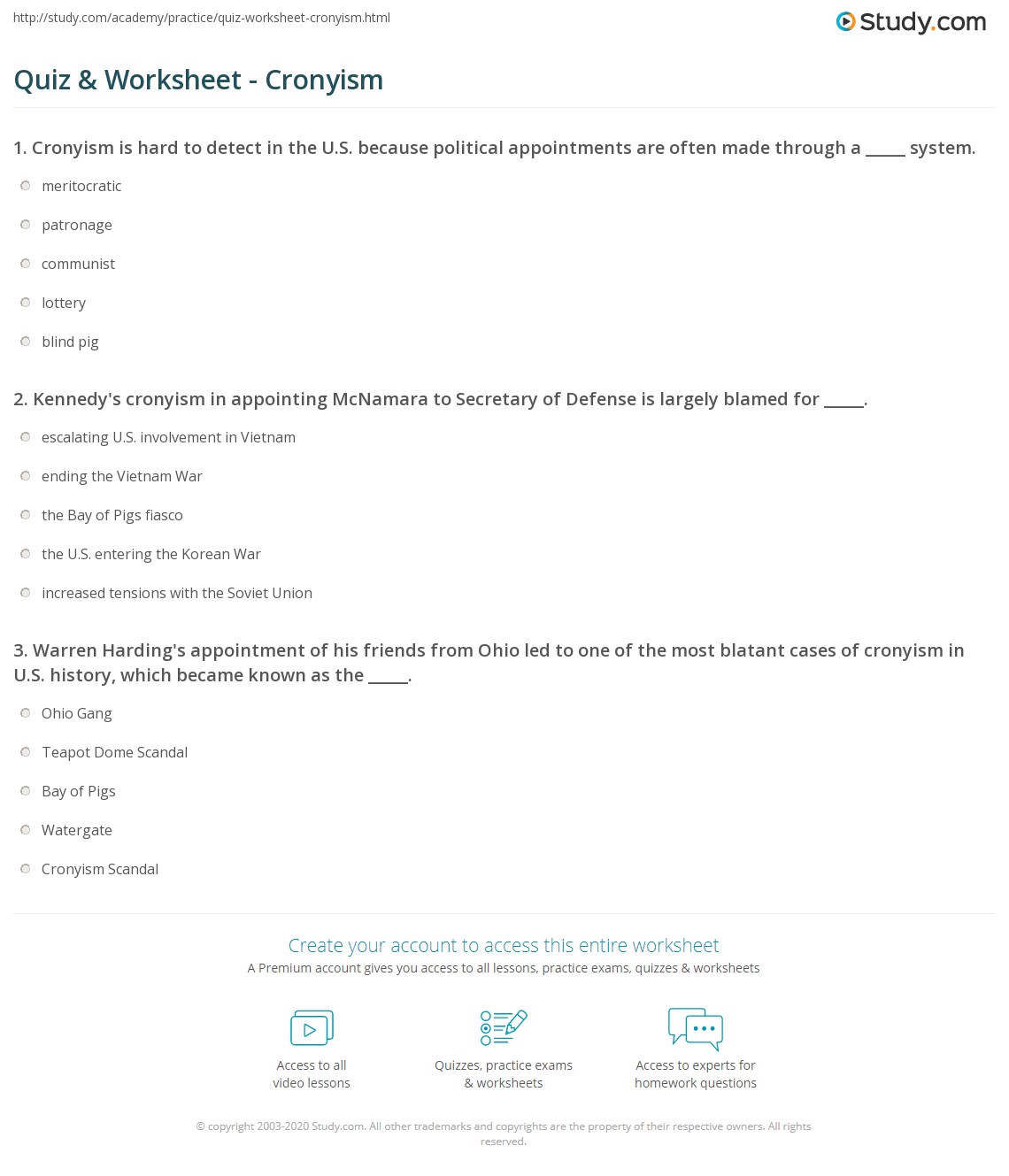 Quiz & Worksheet - Cronyism | Study.com
