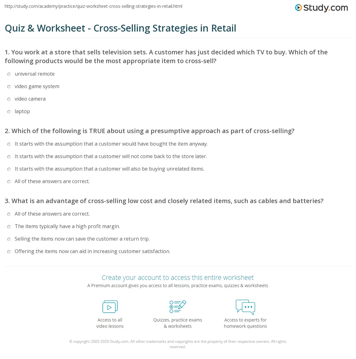 Quiz & Worksheet - Cross-Selling Strategies in Retail | Study.com