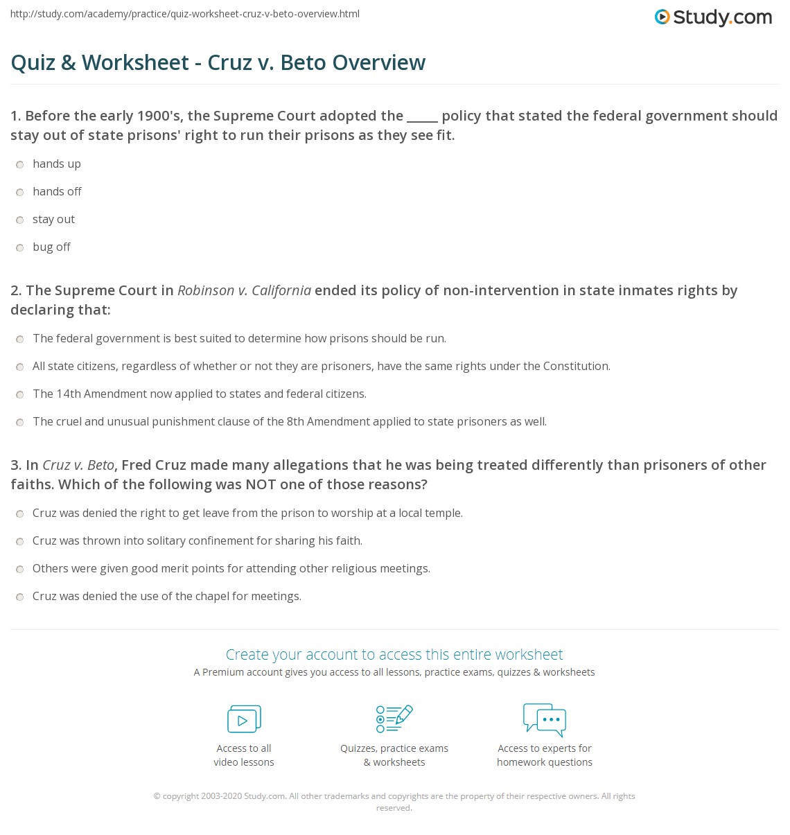 Quiz & Worksheet - Cruz v. Beto Overview | Study.com