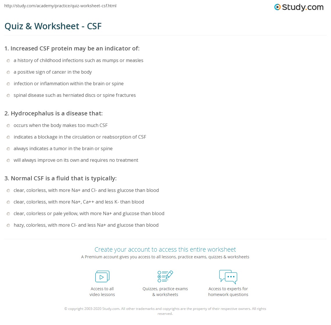 Quiz & Worksheet - CSF | Study.com