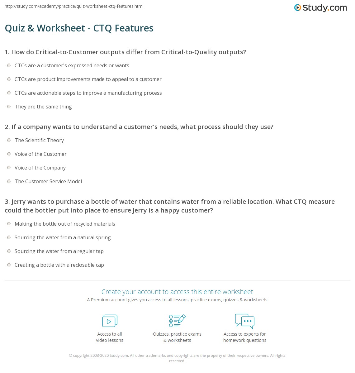 Quiz & Worksheet - CTQ Features | Study.com