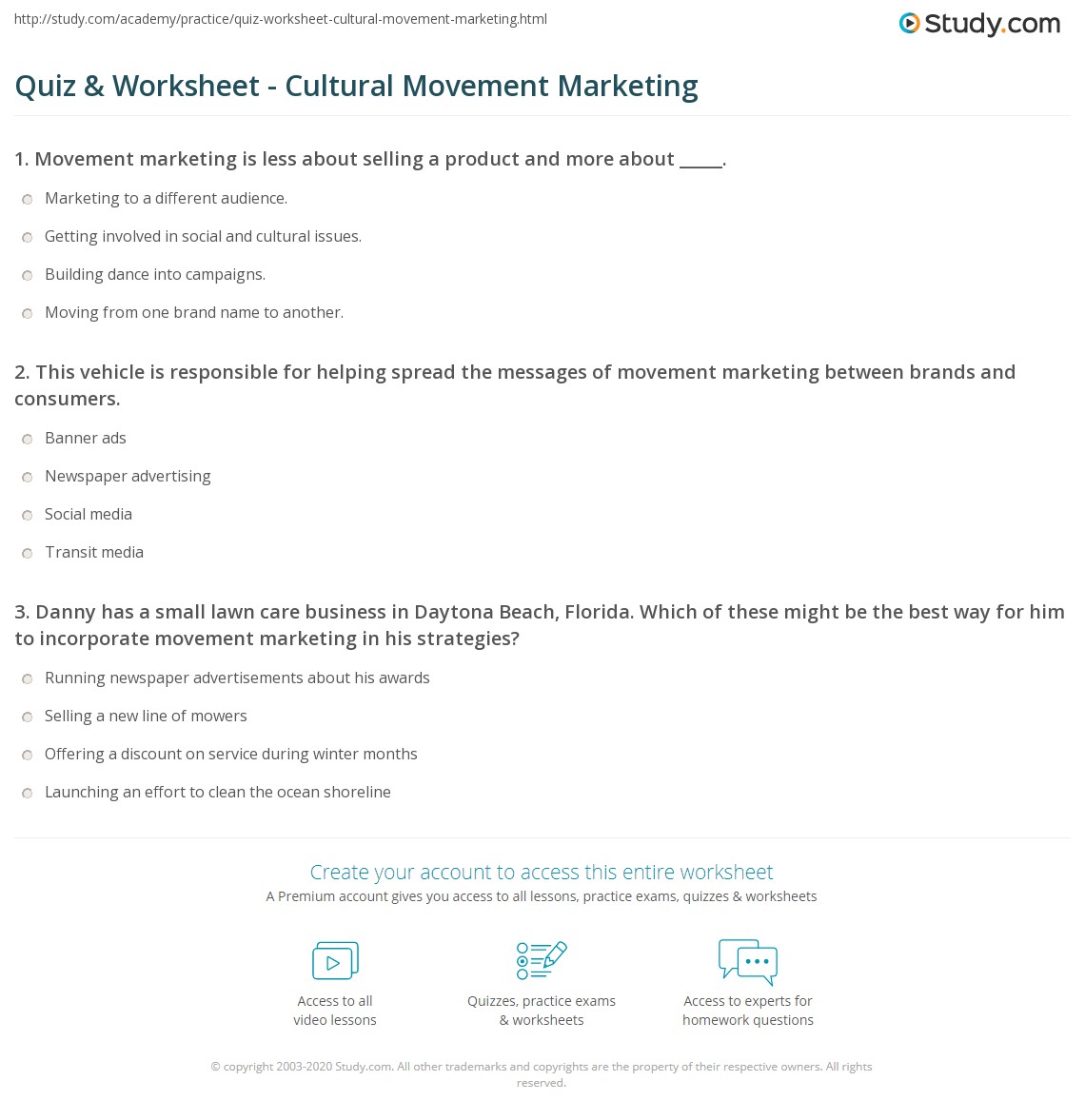 Quiz & Worksheet - Cultural Movement Marketing | Study.com