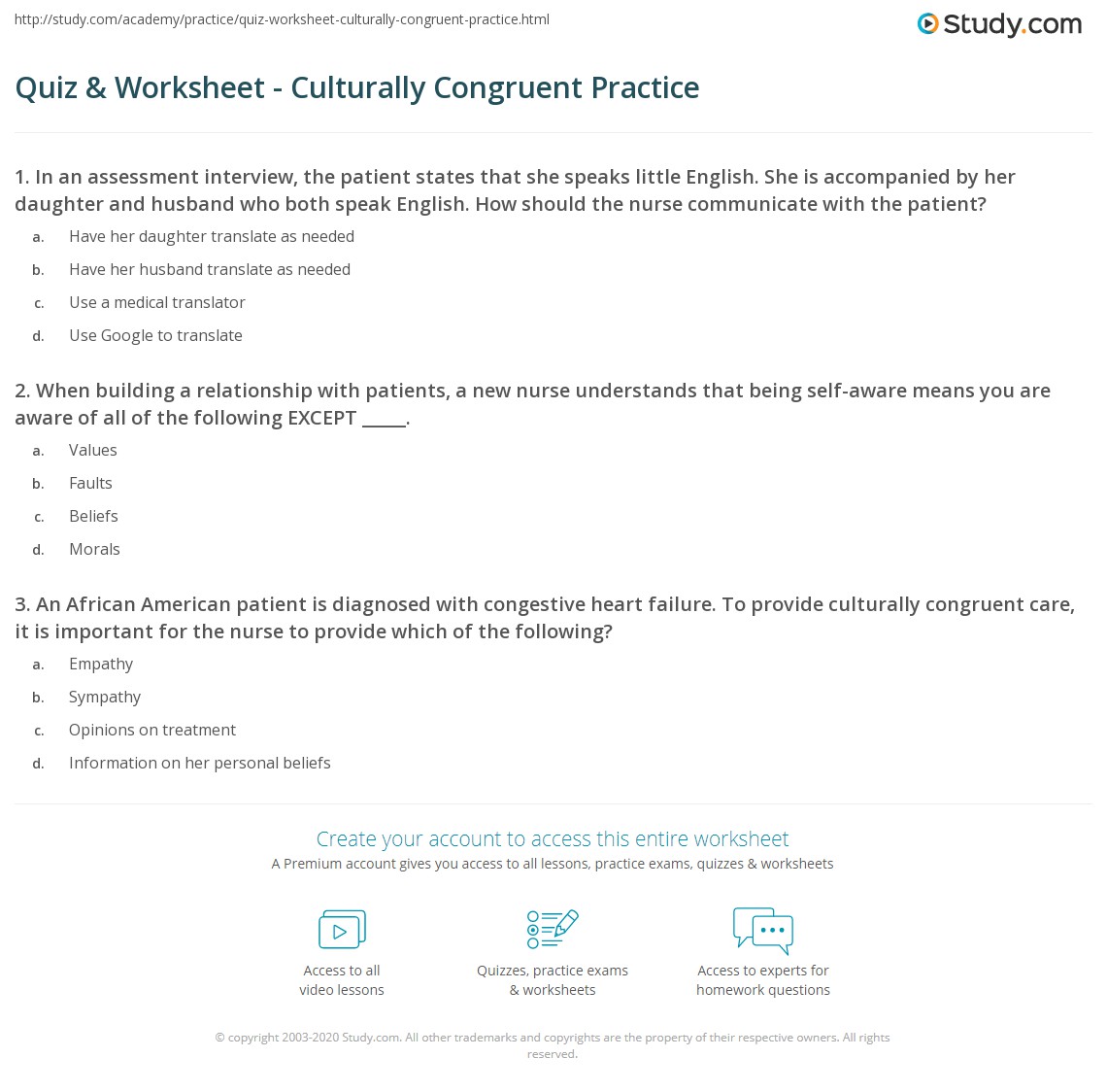 Quiz & Worksheet - Culturally Congruent Practice | Study.com