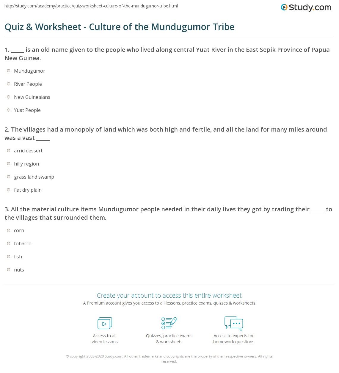 Quiz & Worksheet - Culture of the Mundugumor Tribe | Study.com