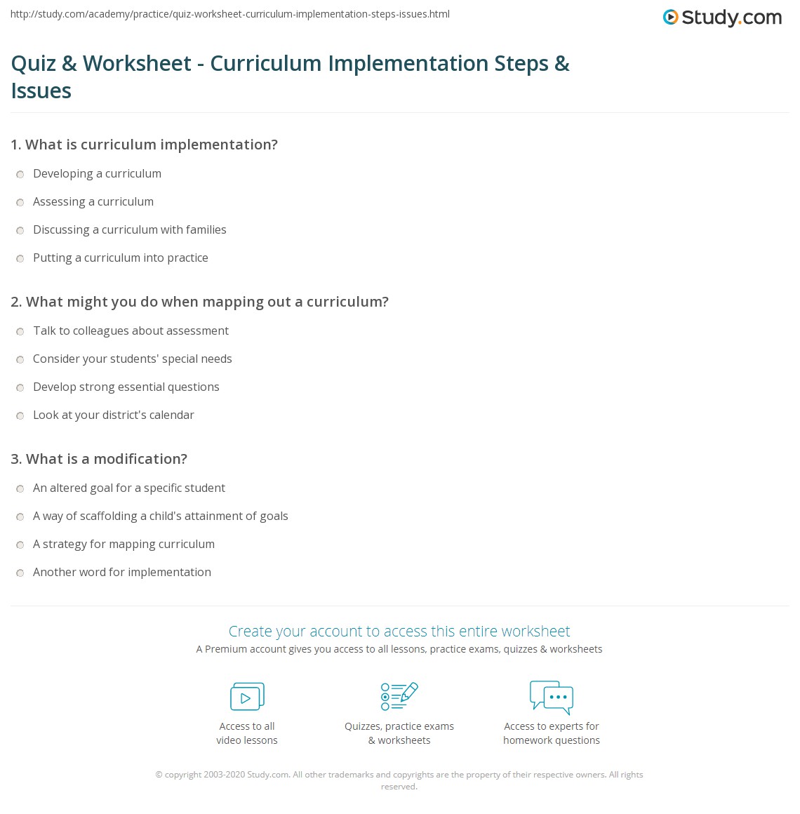 Quiz & Worksheet - Curriculum Implementation Steps & Issues | Study.com