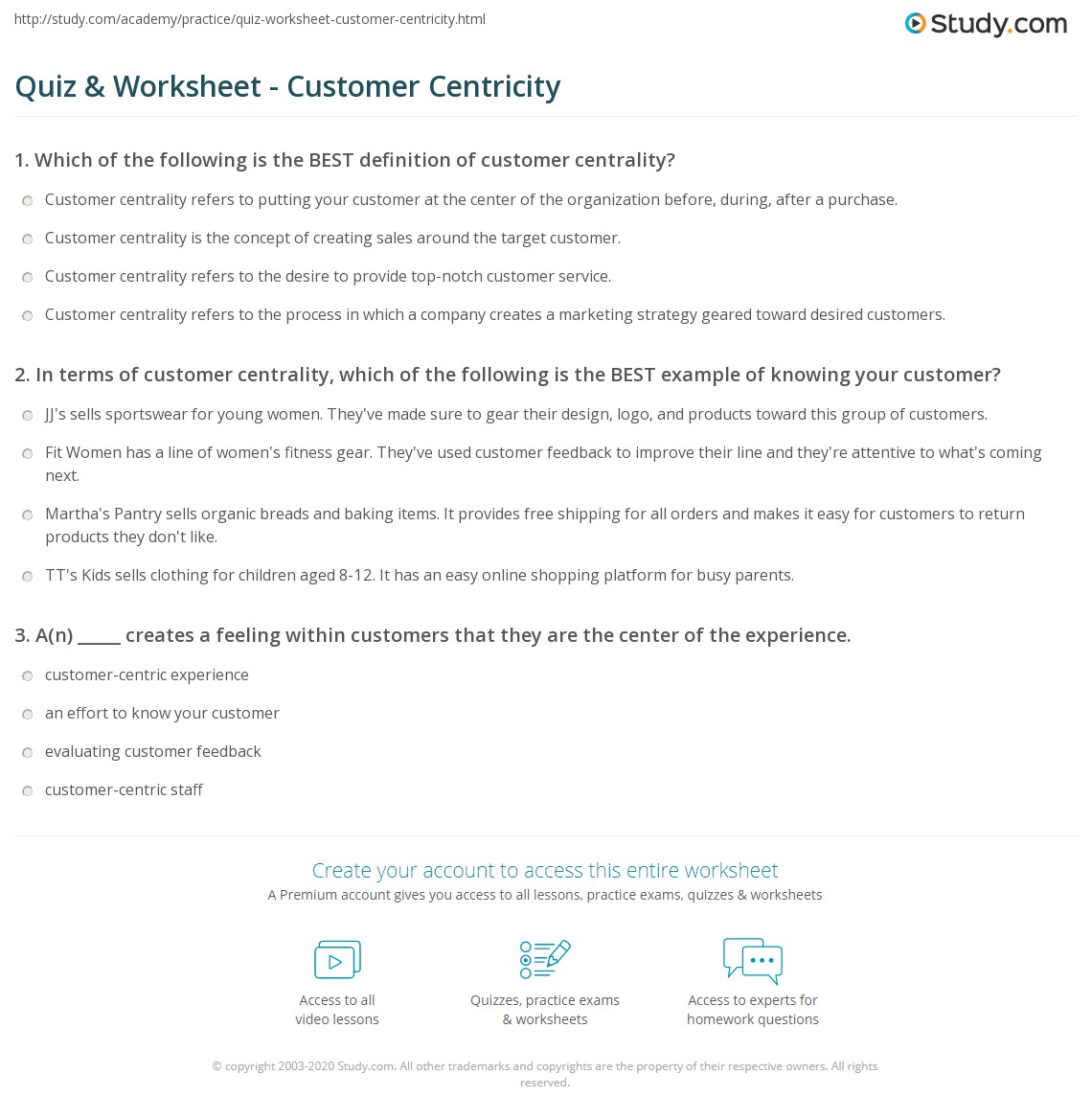 Quiz & Worksheet - Customer Centricity | Study.com
