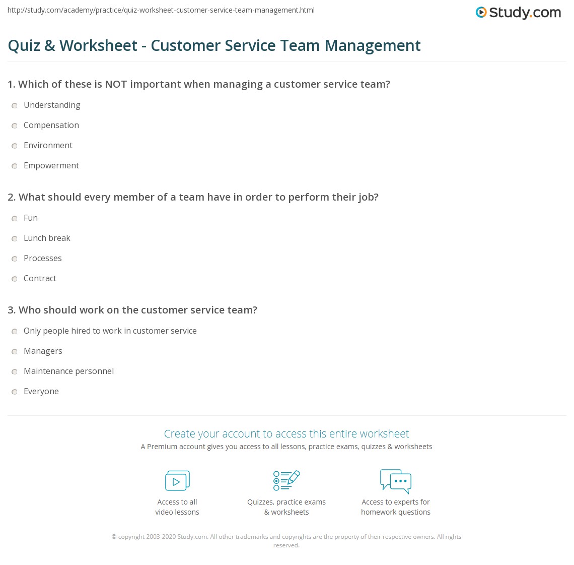 Quiz & Worksheet - Customer Service Team Management | Study.com