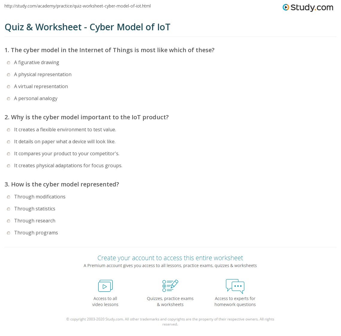 Quiz & Worksheet - Cyber Model of IoT | Study.com