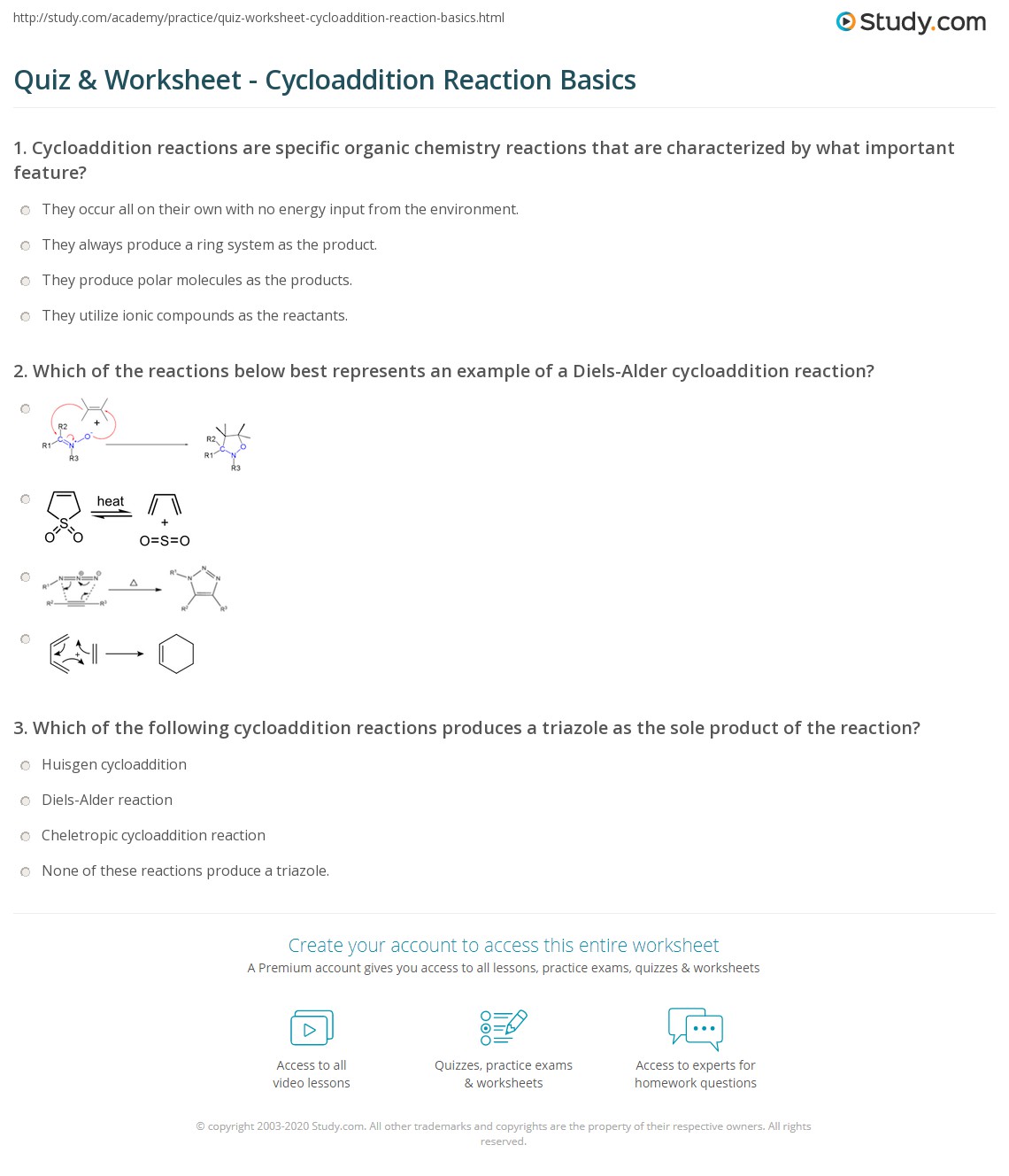 Quiz & Worksheet - Cycloaddition Reaction Basics | Study.com