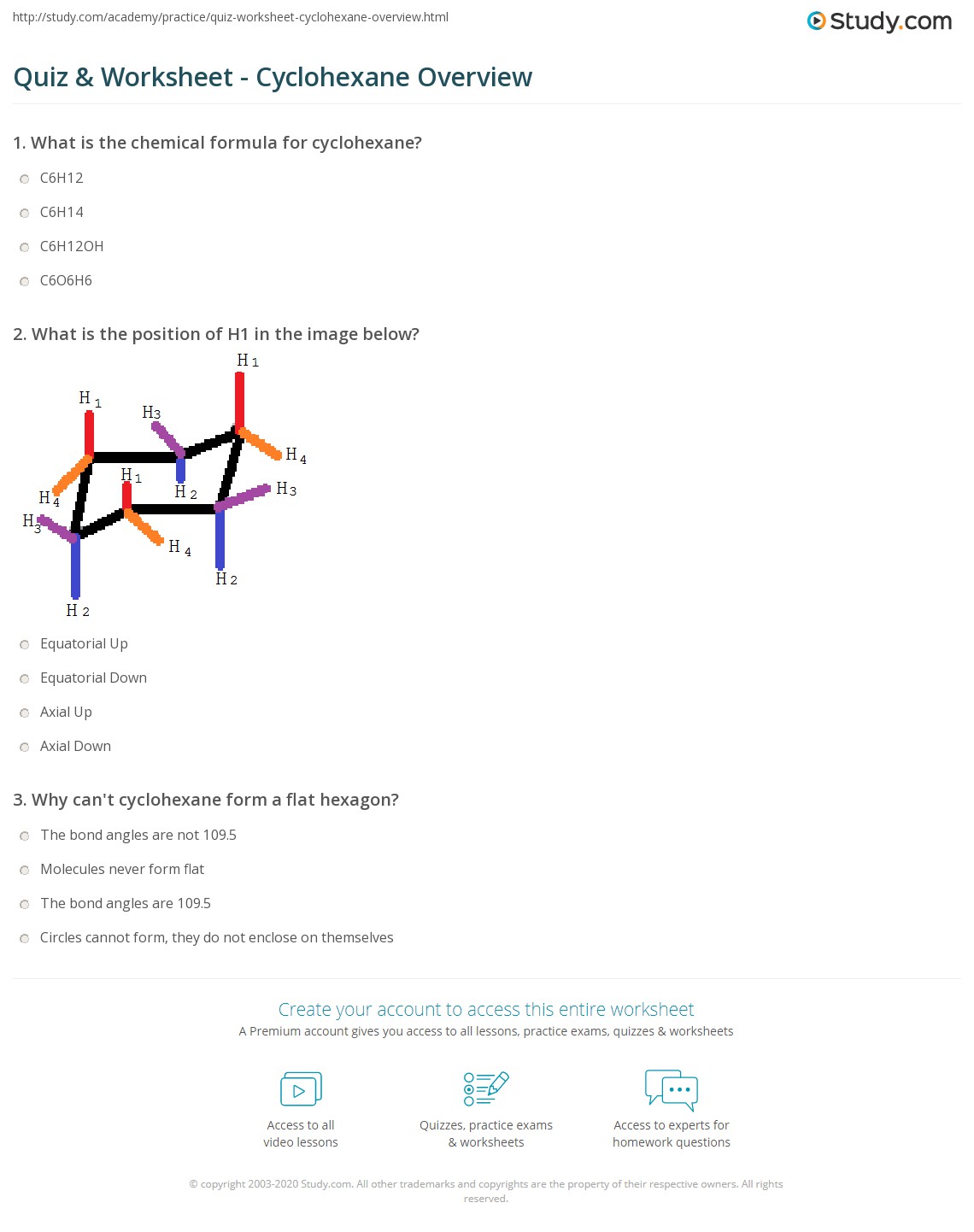 Quiz & Worksheet - Cyclohexane Overview | Study.com