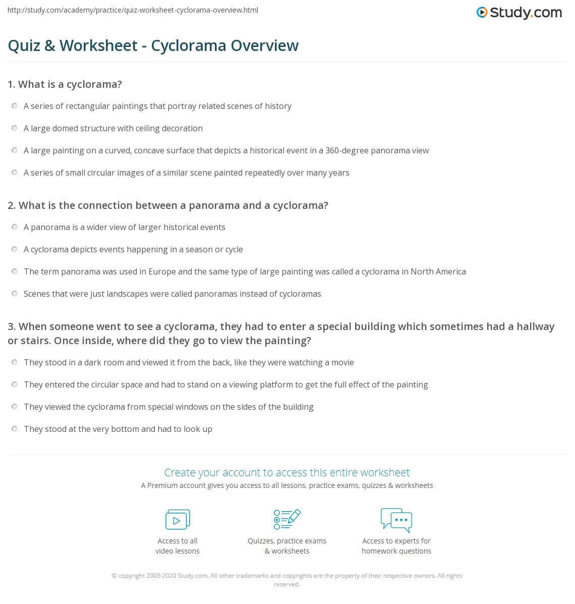 Quiz & Worksheet - Cyclorama Overview | Study.com