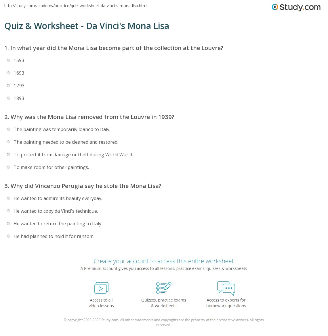 Quiz & Worksheet - Da Vinci's Mona Lisa | Study.com
