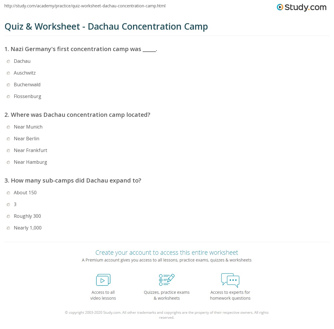 Quiz & Worksheet - Dachau Concentration Camp | Study.com