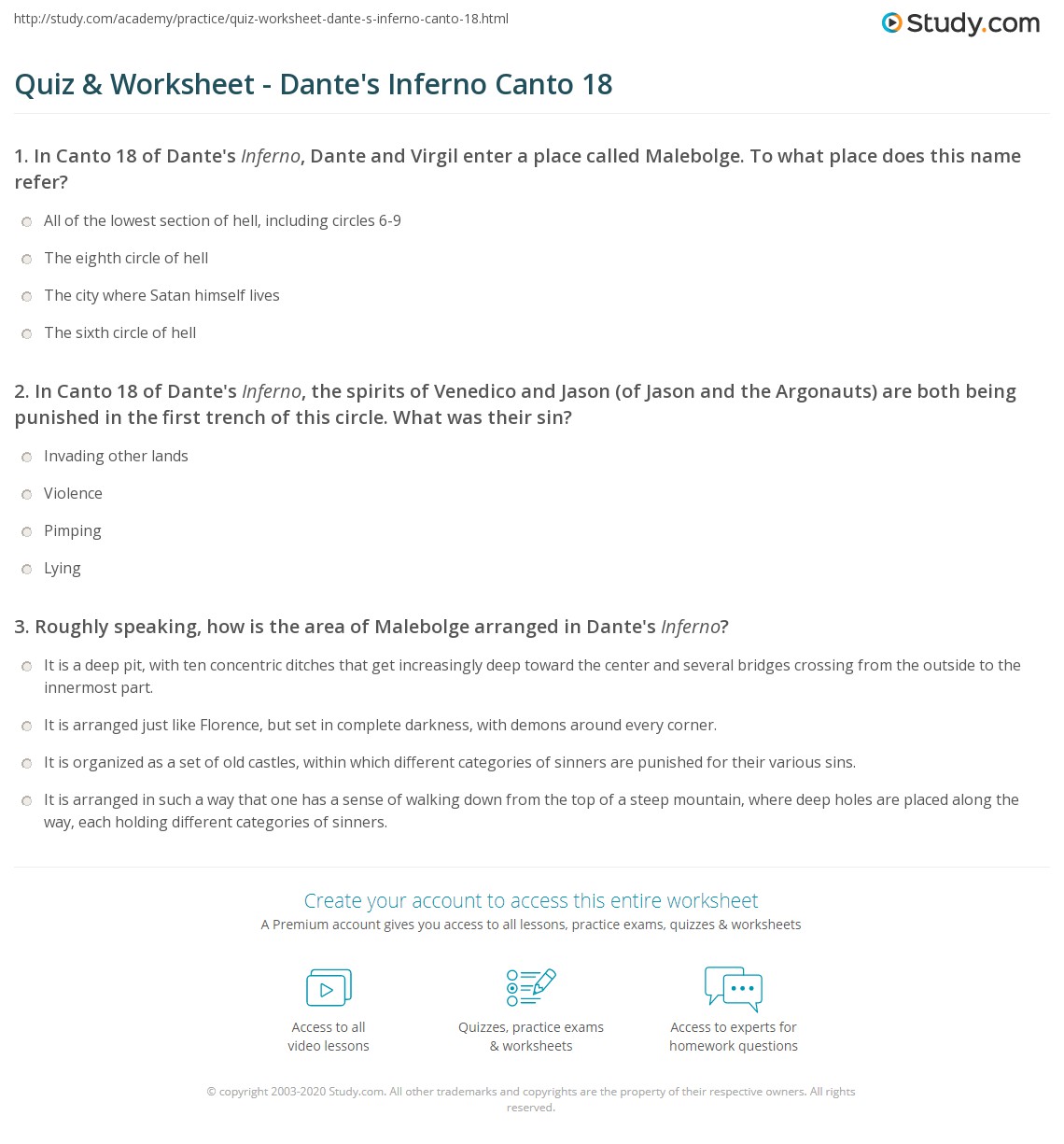 Quiz & Worksheet - Dante's Inferno Canto 18 | Study.com