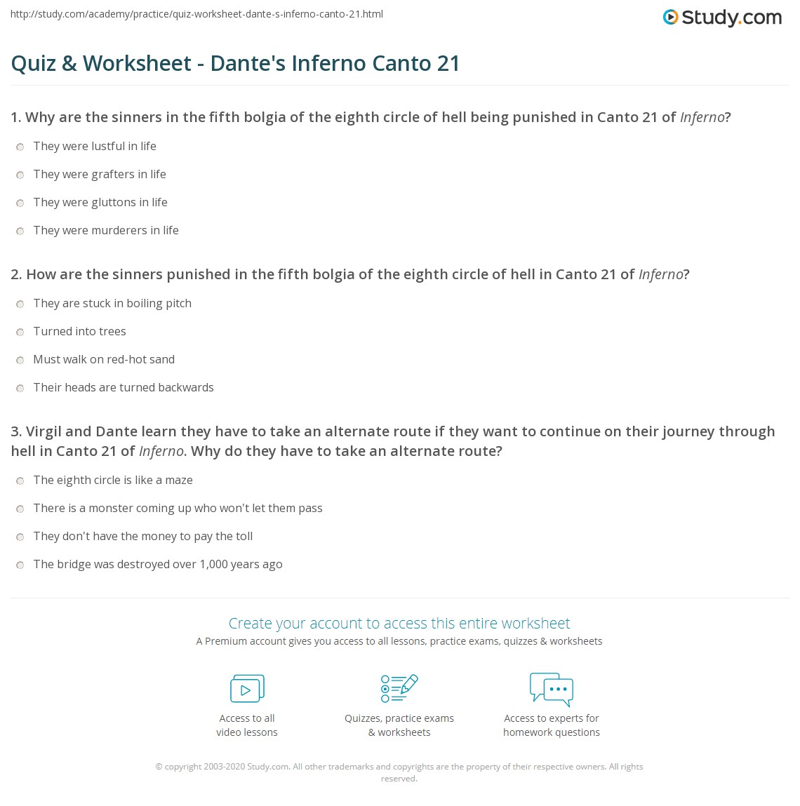 Quiz & Worksheet - Dante's Inferno Canto 21 | Study.com