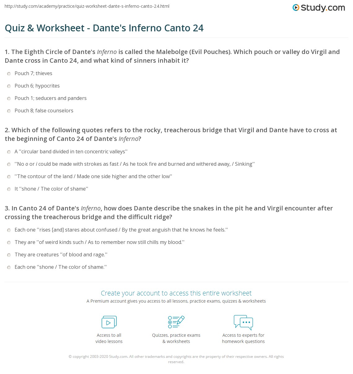 Quiz & Worksheet - Dante's Inferno Canto 24 | Study.com