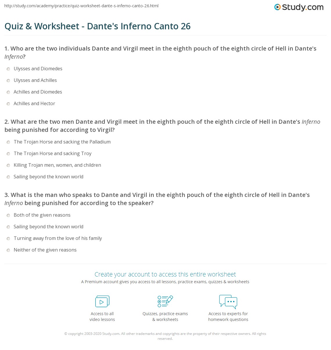 Quiz & Worksheet - Dante's Inferno Canto 26 | Study.com