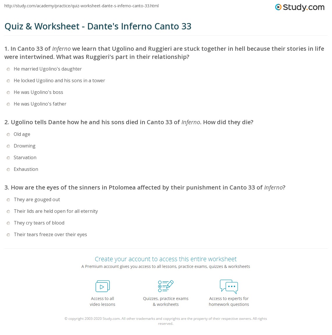 Quiz & Worksheet - Dante's Inferno Canto 33 | Study.com
