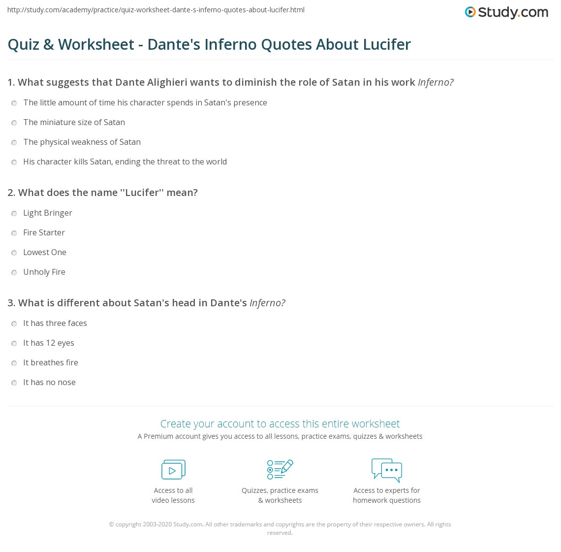 Quiz & Worksheet - Dante's Inferno Quotes About Lucifer | Study.com