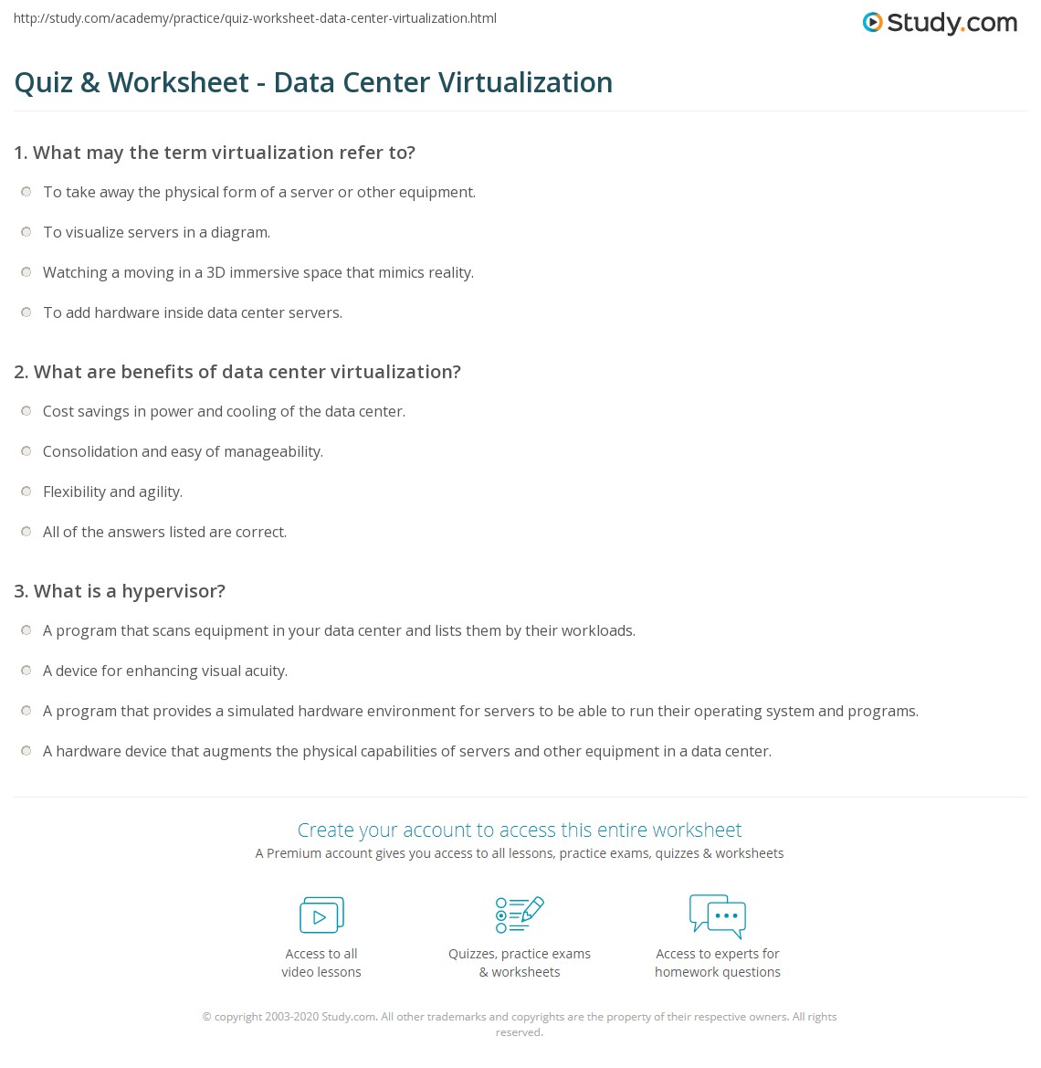 Quiz & Worksheet - Data Center Virtualization | Study.com