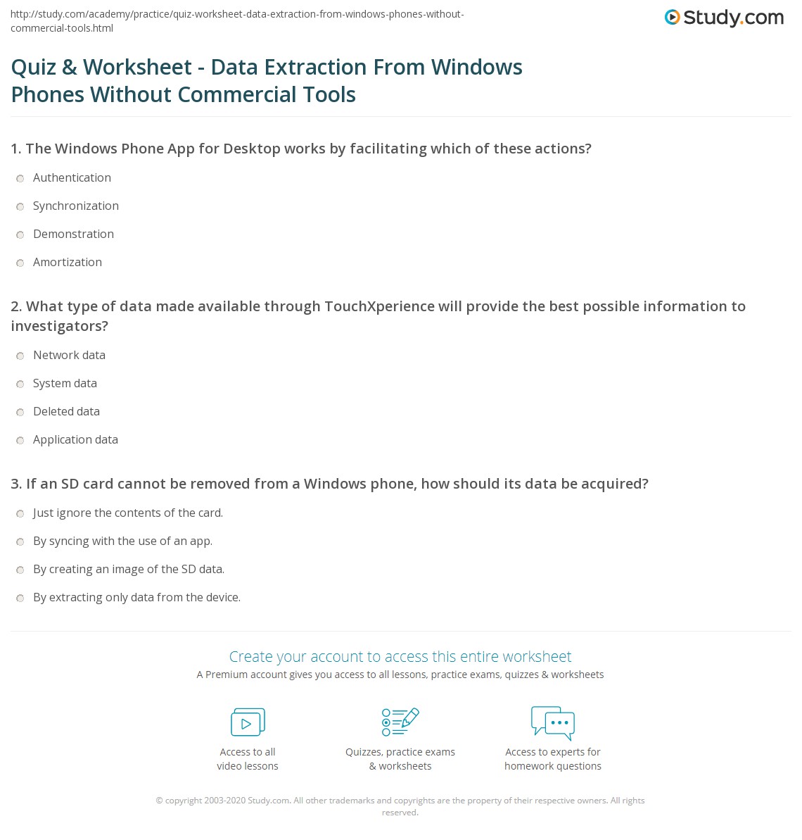Quiz & Worksheet - Data Extraction From Windows Phones Without ...