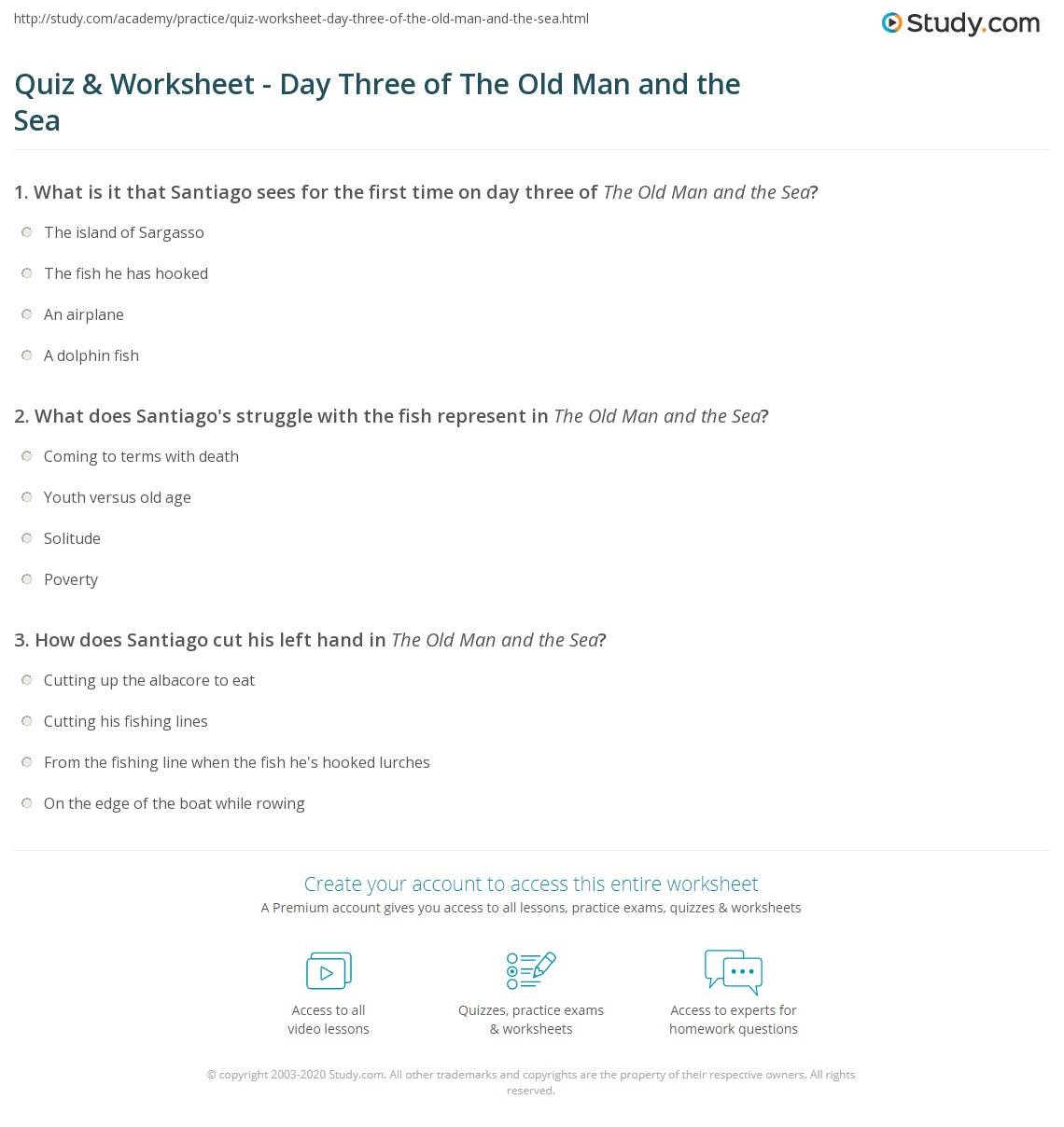 Quiz & Worksheet - Day Three of The Old Man and the Sea | Study.com