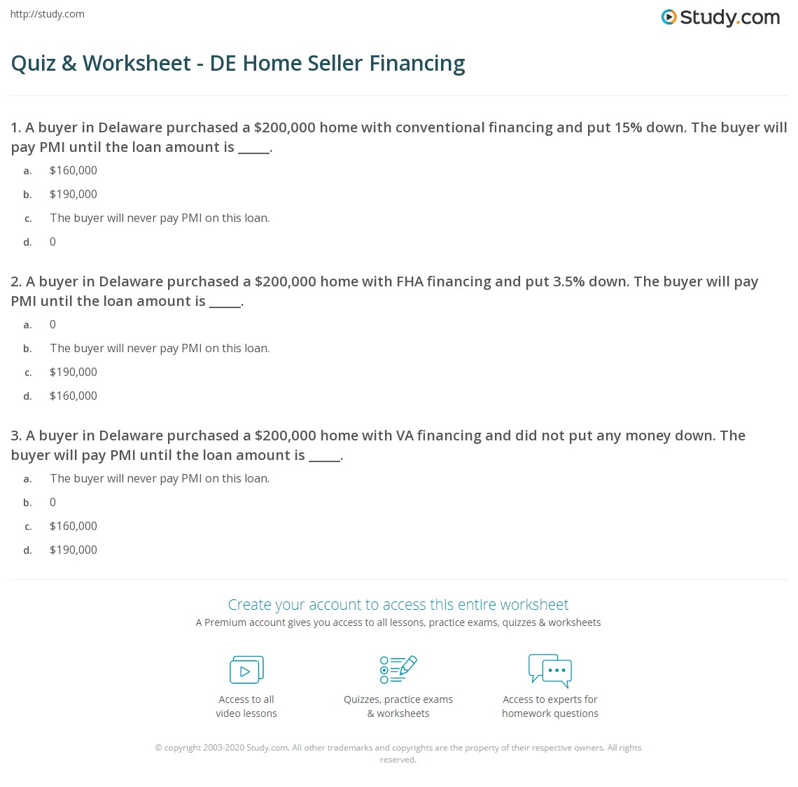 Quiz & Worksheet - DE Home Seller Financing | Study.com