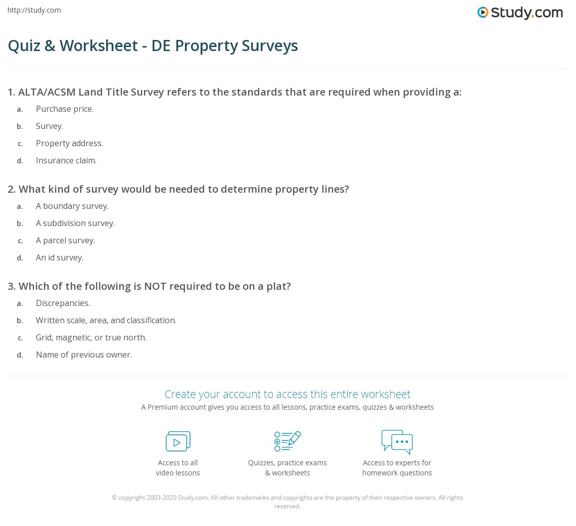 Quiz & Worksheet - DE Property Surveys | Study.com