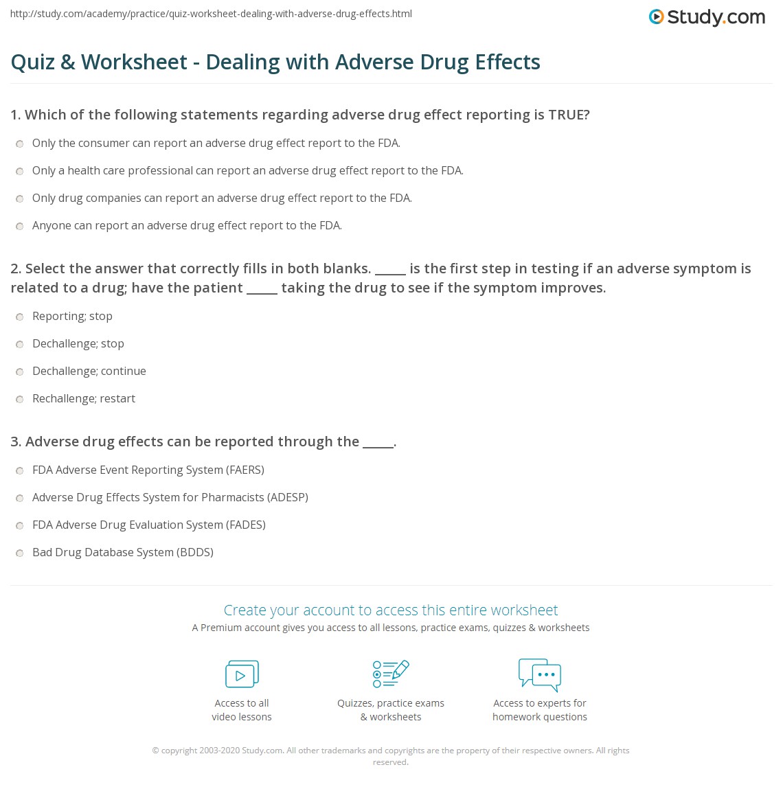 Quiz & Worksheet - Dealing with Adverse Drug Effects | Study.com