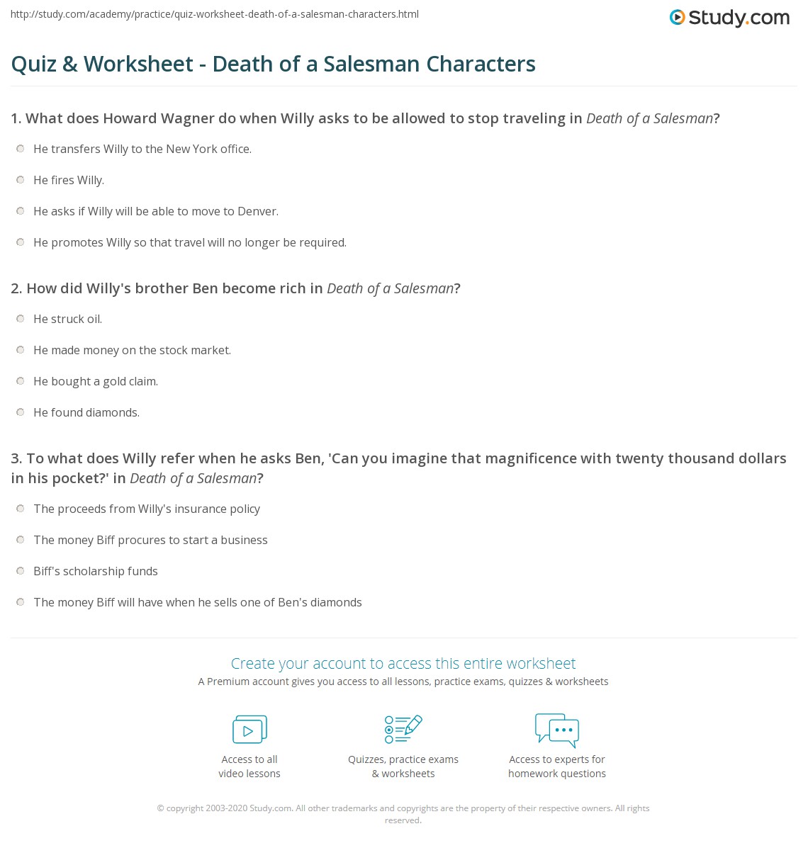 Quiz & Worksheet - Death of a Salesman Characters | Study.com