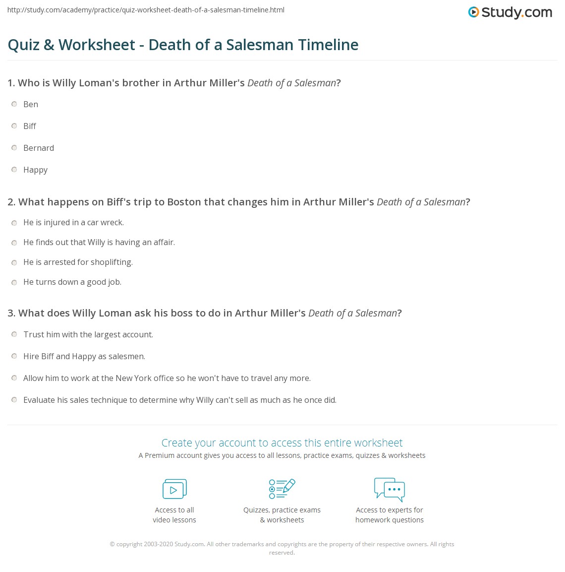 Quiz & Worksheet - Death of a Salesman Timeline | Study.com